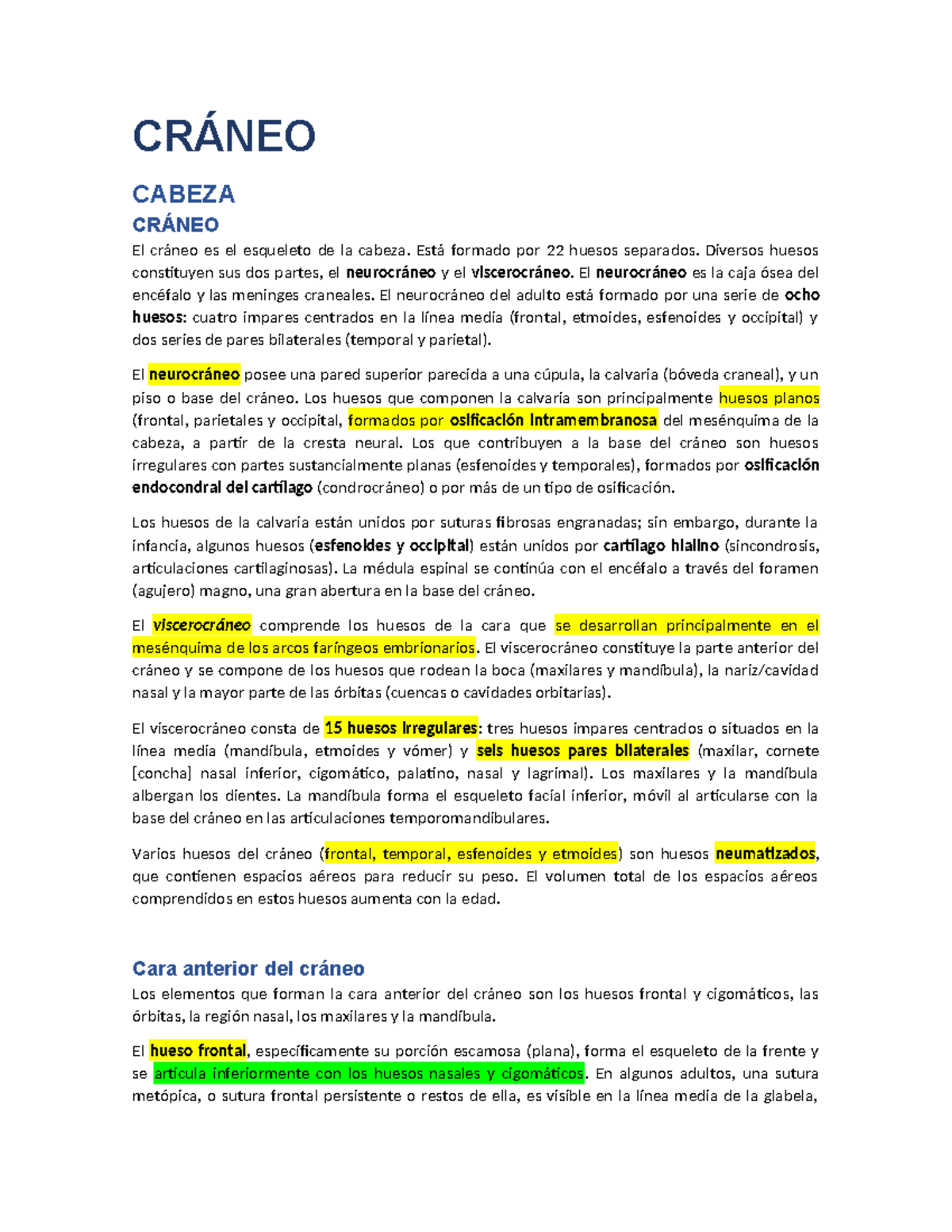 Resumen Anatomía I: Estructura y Función del Cráneo - Studocu