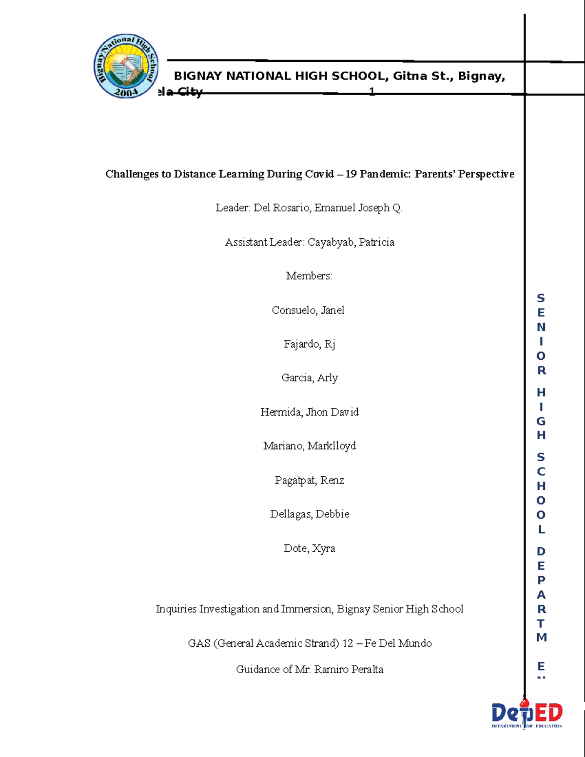 BNHS-GAS-12-Research-Insights-on-Distance-Learning-Challenges - Studocu