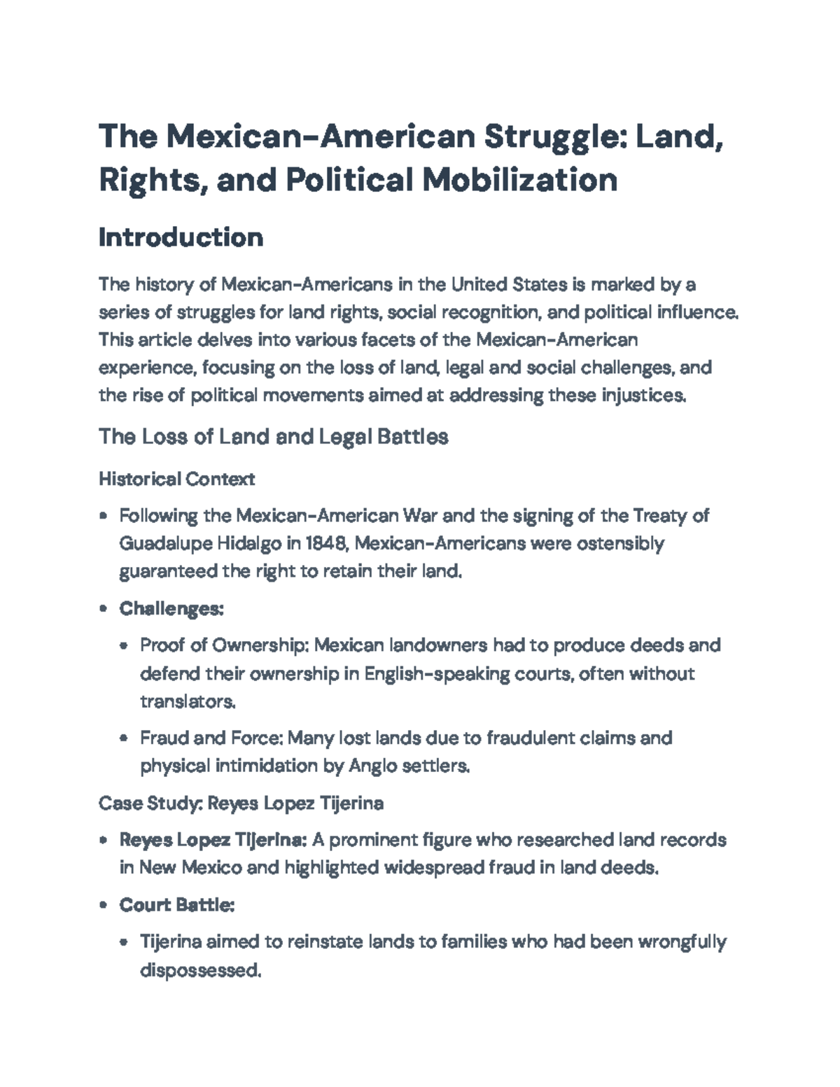 The Mexican-American Struggle for Land Rights and Political ...