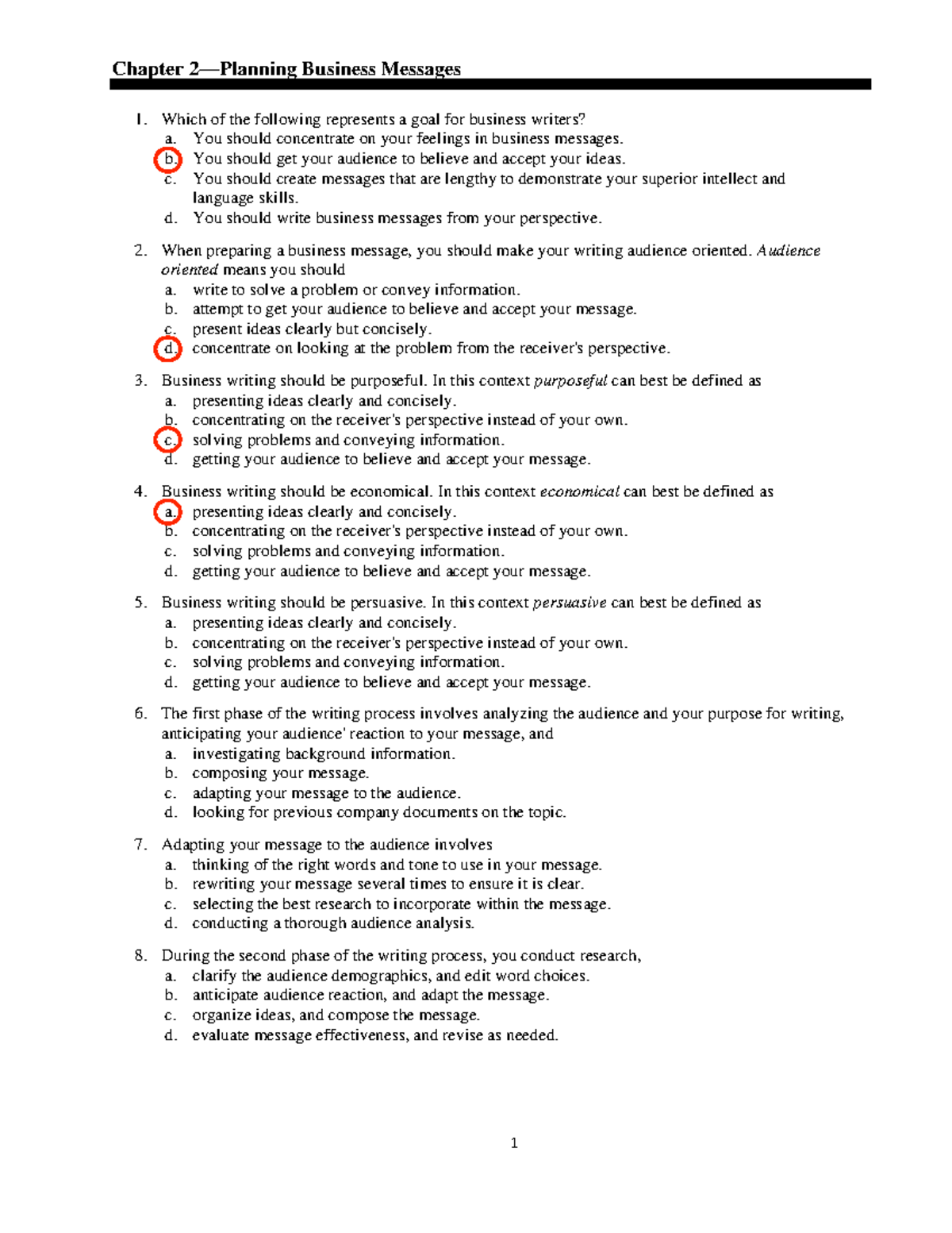 Chapter 2: Business Messages Practice Questions and Key Concepts - Studocu