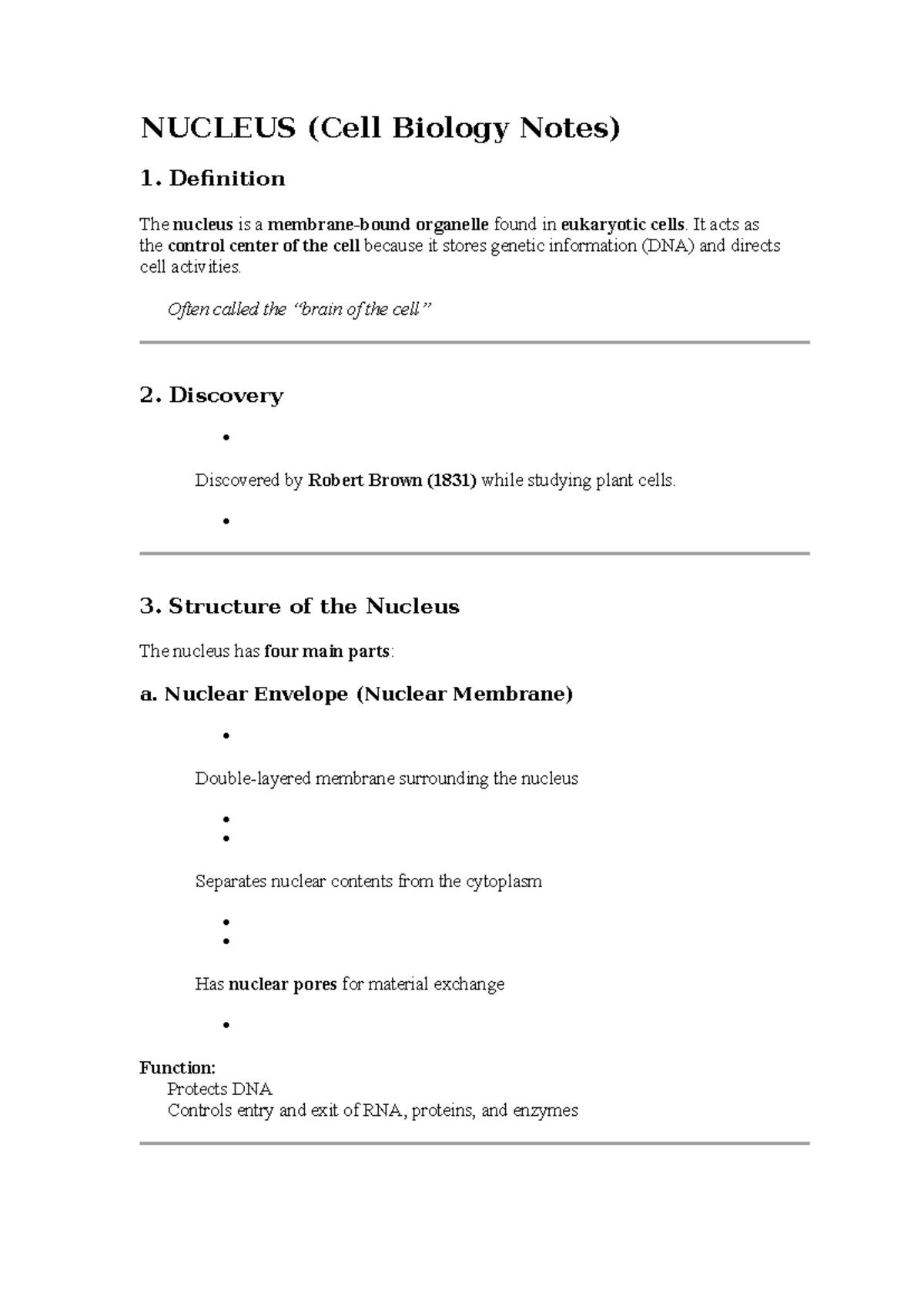 NUCLEUS (Cell Biology Notes) - Structure, Function & Importance - Studocu