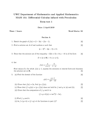 MAM151 - Mathematics 151 (Sf) - Studocu