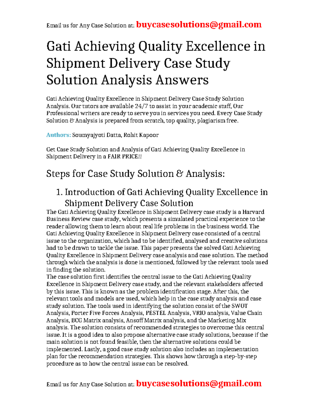 Case Solution Gati Achieving Quality Excellence in Shipment Delivery ...