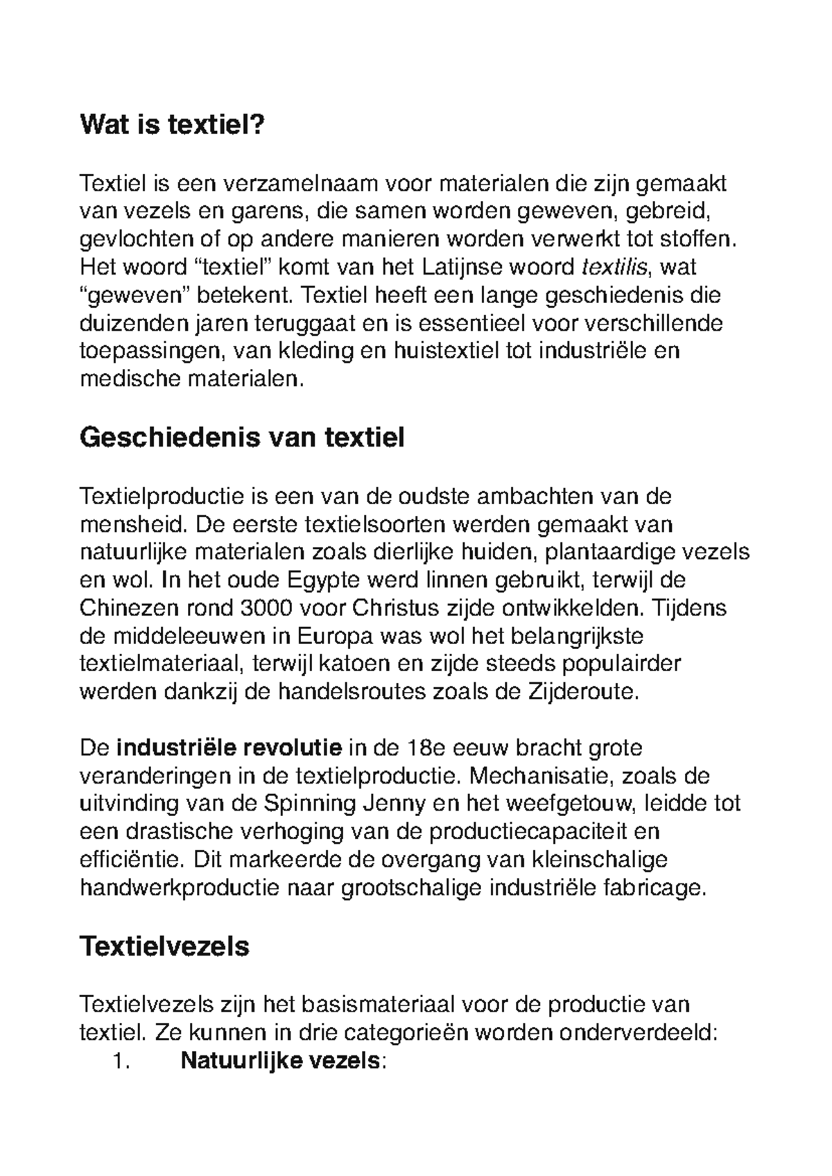 Samenvatting van Textiel: Geschiedenis, Vezels en Toekomstige ...