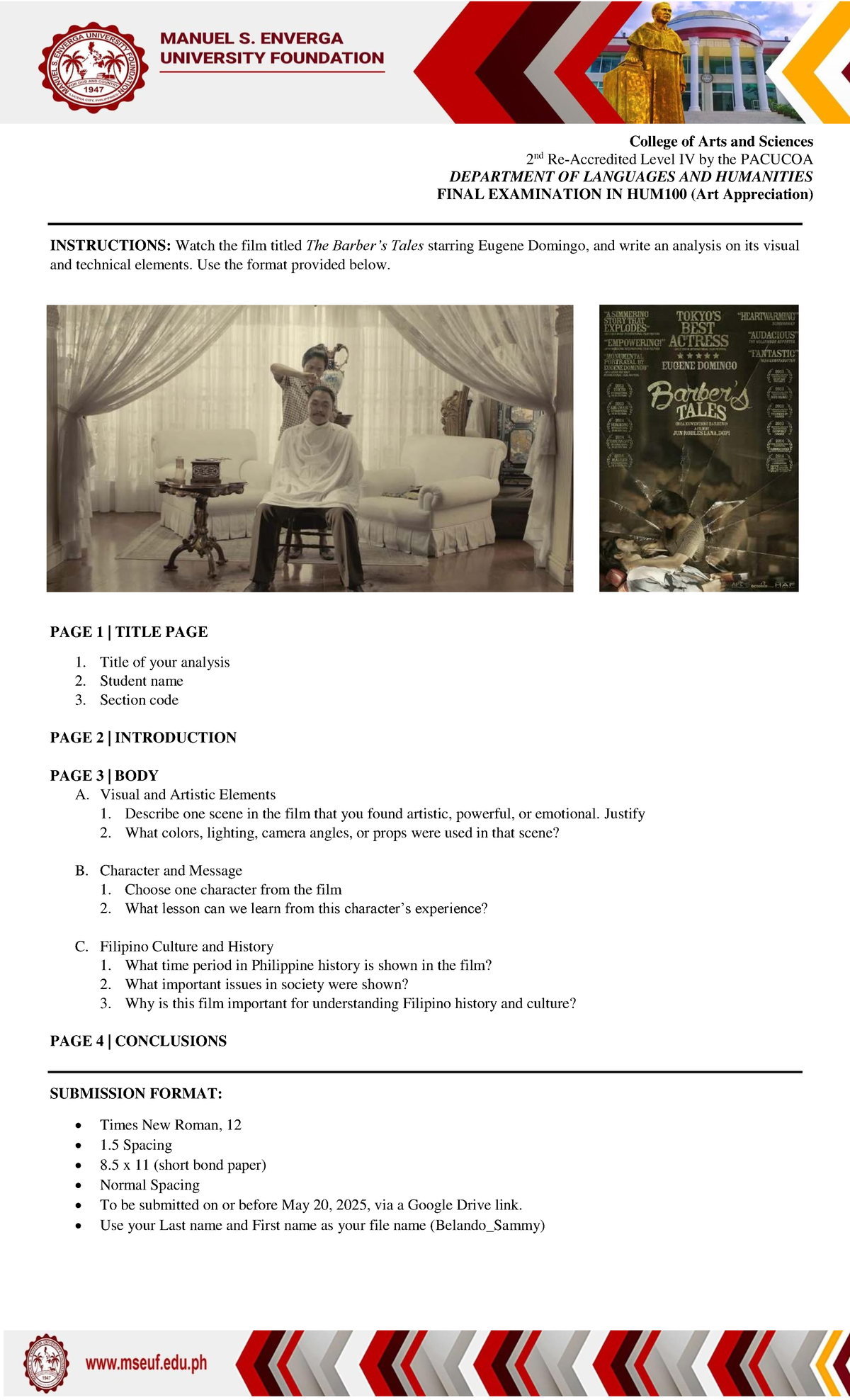 HUM-100 Final Exam Analysis: Visual & Technical Elements of "The Tales" - Studocu