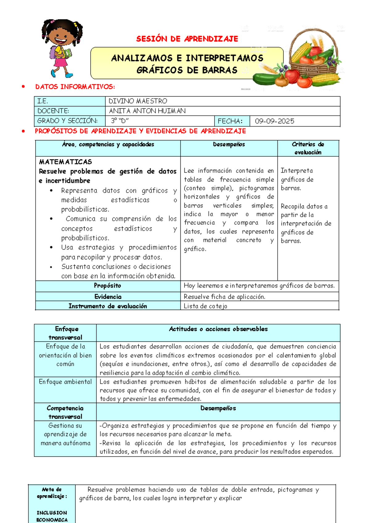 SESION DE APRENDIZAJE: INTERPRETACION DE GRAFICOS DE BARRAS ...