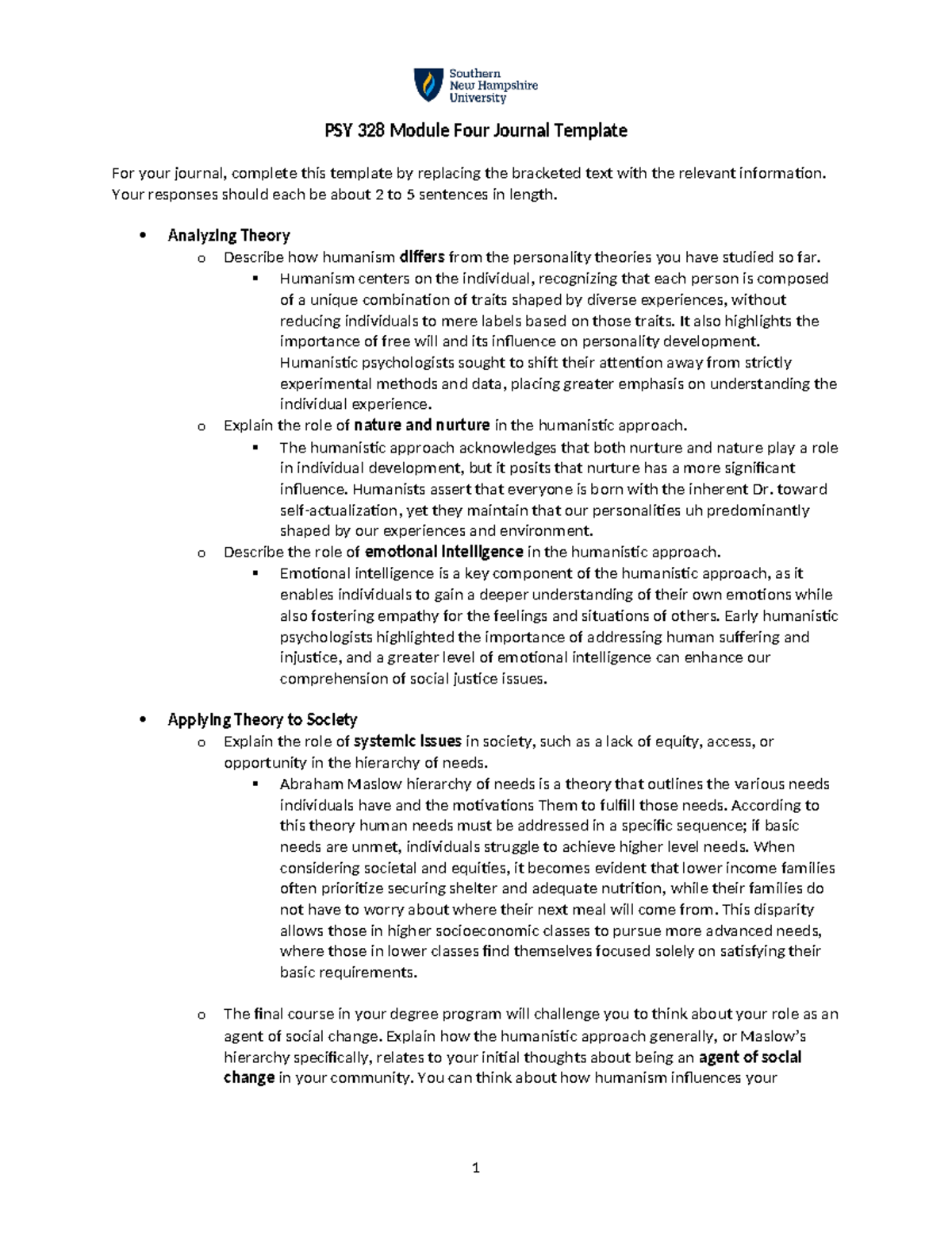 PSY 328 Module Four Journal - Your responses should each be about 2 to ...