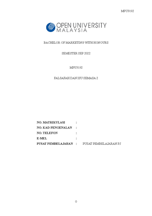 [Solved] Falsafah logik - Falsafah dan isu Semasa 2 (MPU3192) - Studocu