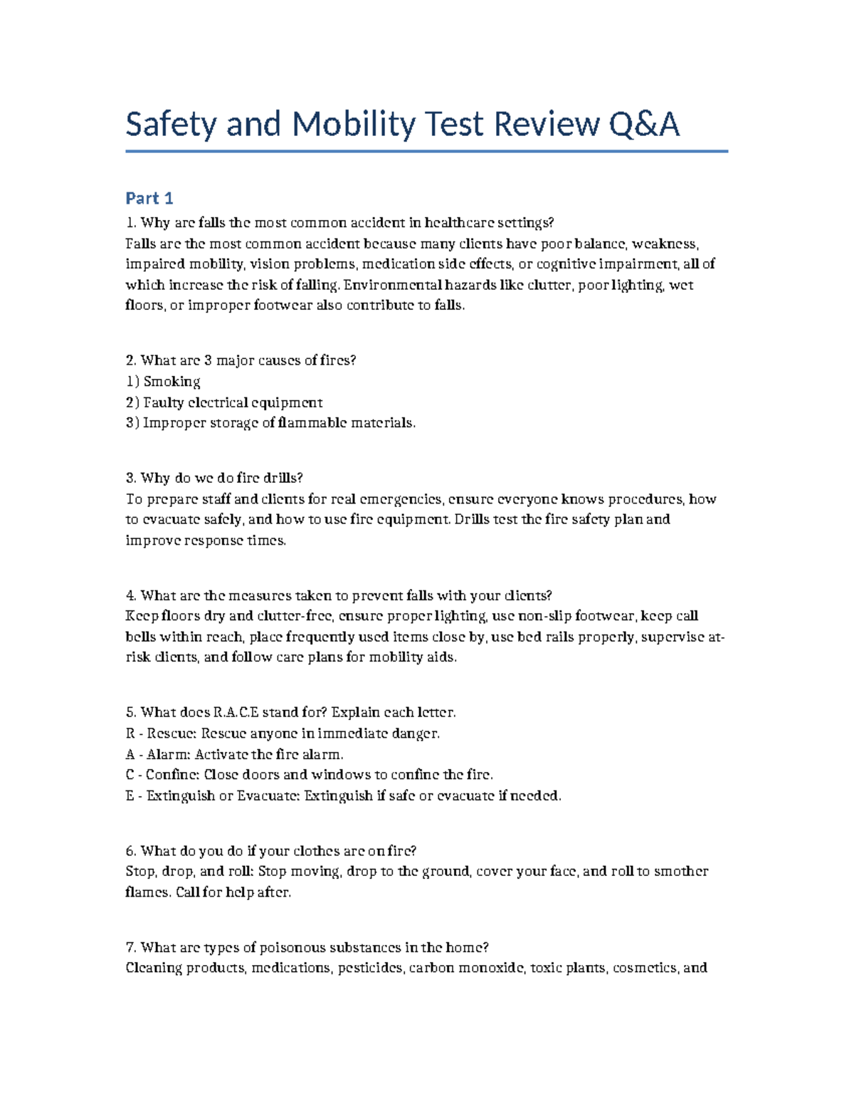 Module 2 Safety and Mobility Test Review: Key Concepts and Guidelines ...