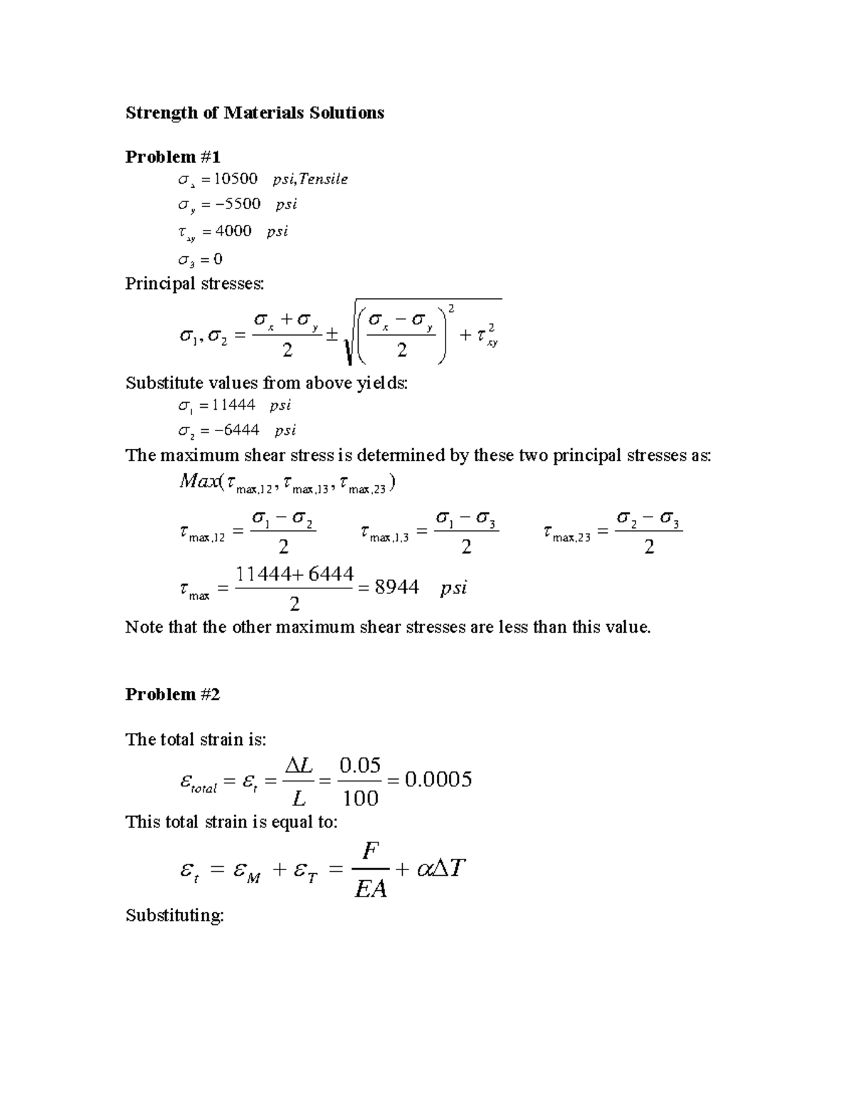 Strength of Materials Problem Solutions - Course SM101 - Studocu