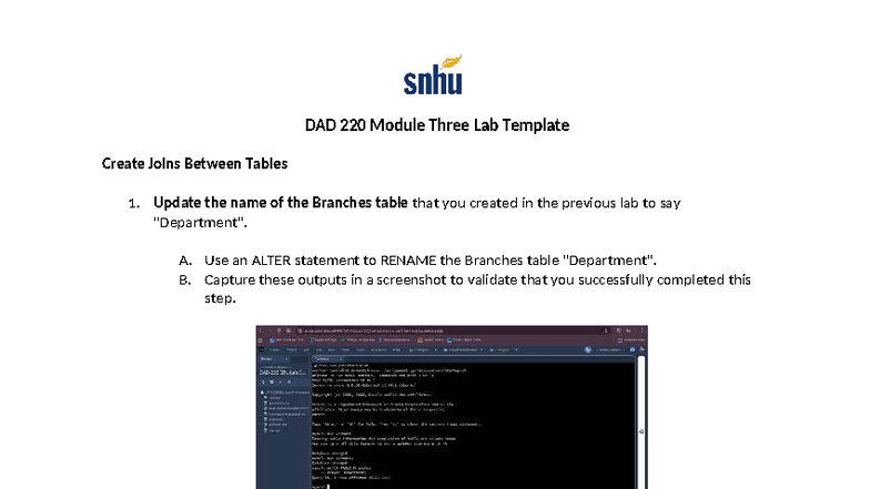 DAD 220 Module 3 Lab: Creating Joins & Managing Tables - Studocu