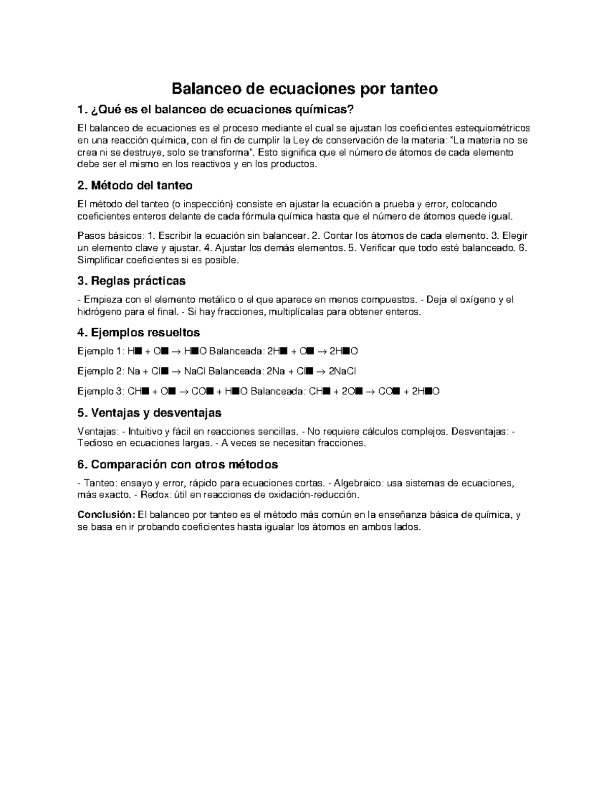 Balanceo de Ecuaciones Químicas por Tanteo - Química 1 Apuntes - Studocu