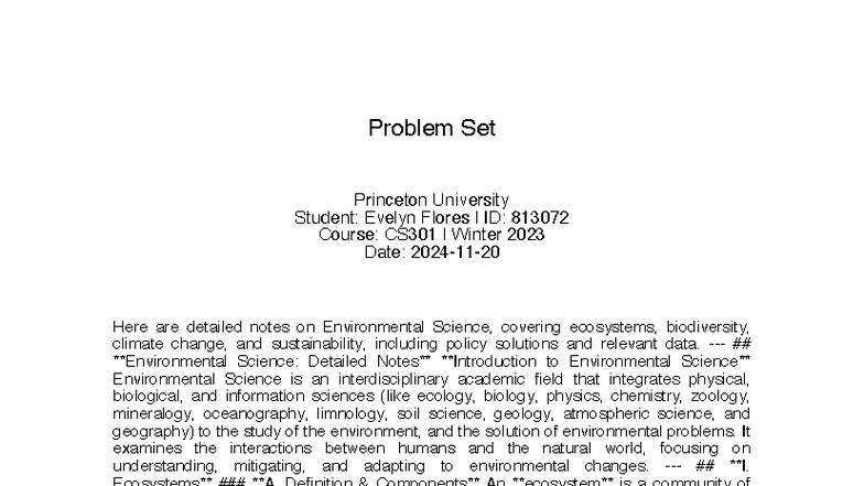 CS301 Winter 2023: Environmental Science Problem Set Notes - Studocu