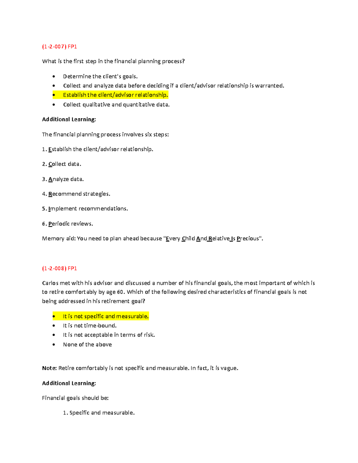FP1 Financial Planning Process: Key Steps and Considerations - Studocu