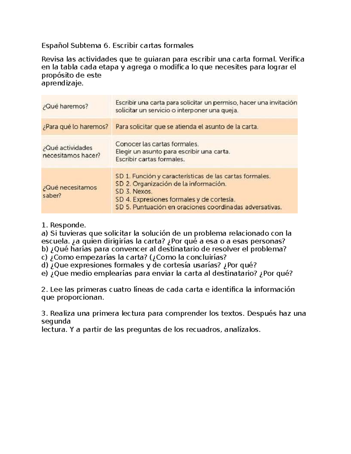 Español Subtema 6 - Escribir Cartas Formales y Geografía Subtema 7 ...