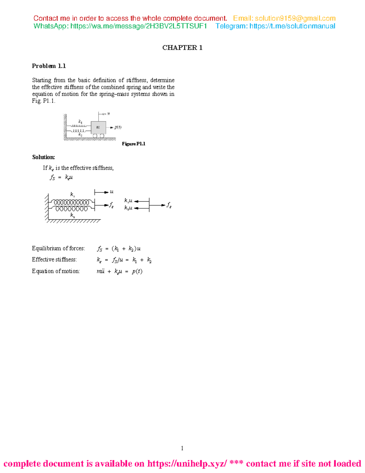 Solution Manual for Dynamics of Structures ECE 330: 6th Edition by Chopra - Studocu