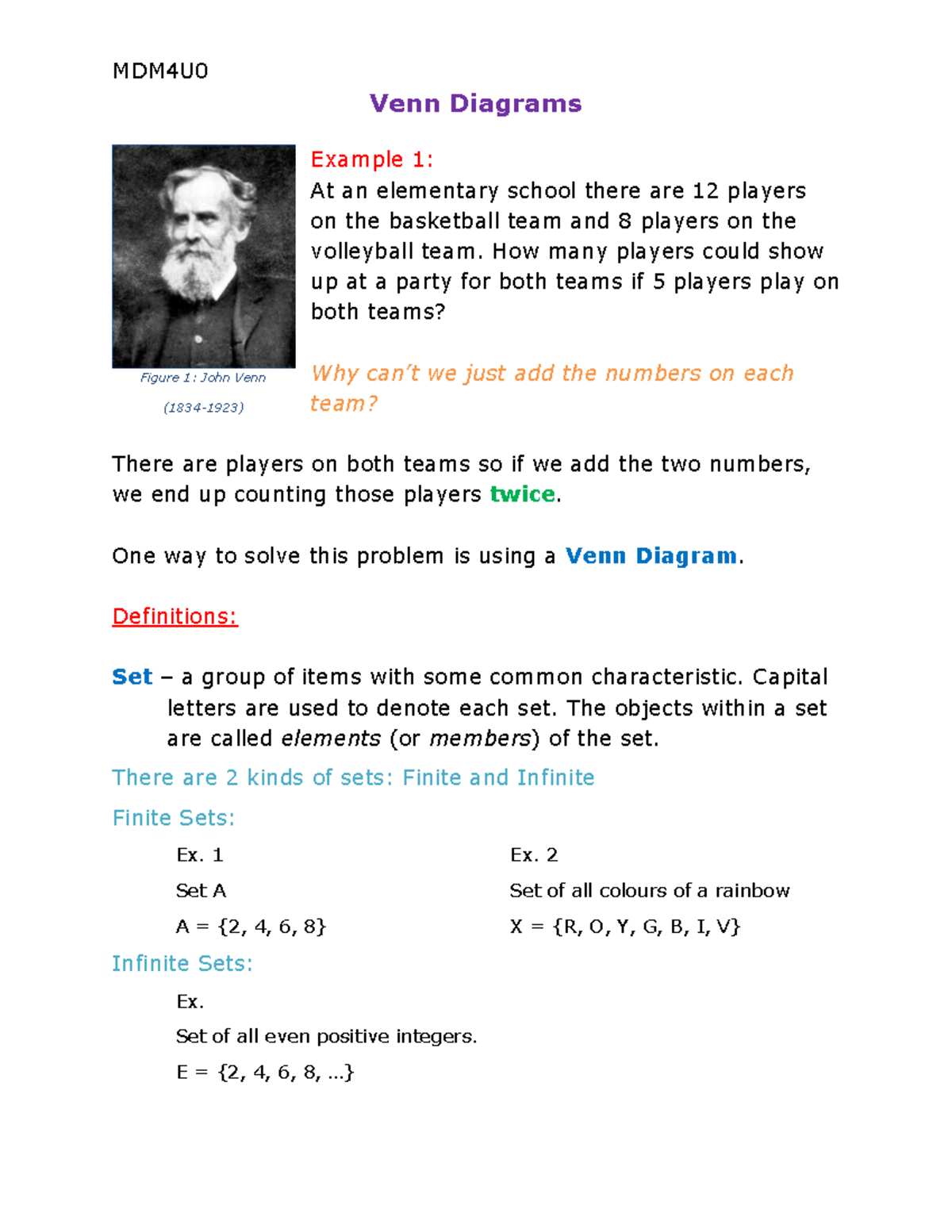 MDM4U0 Venn Diagrams: Unit 2 Lesson 1 Examples and Exercises - Studocu