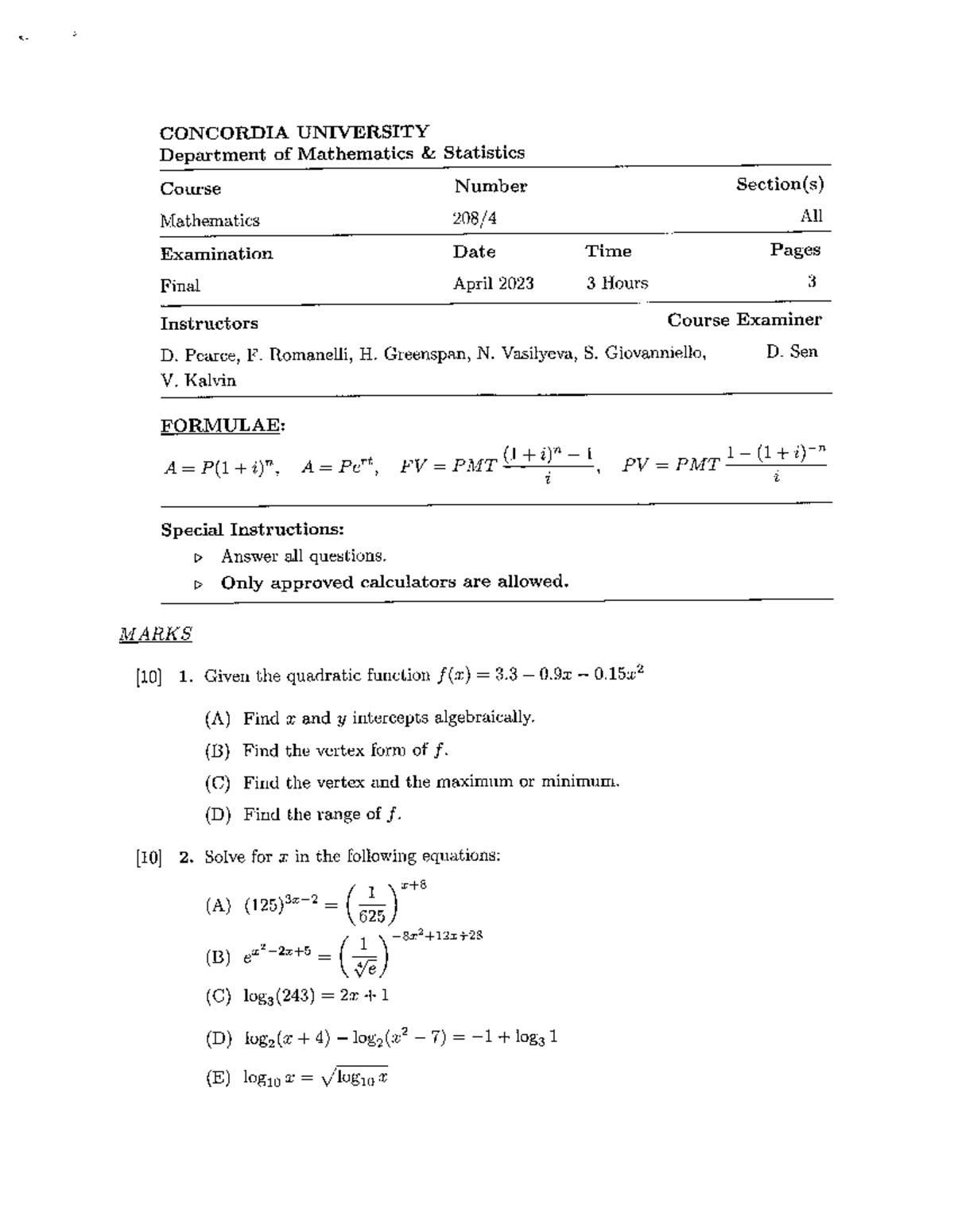MATH 208 Final Exam Solutions - April 2023 - Studocu