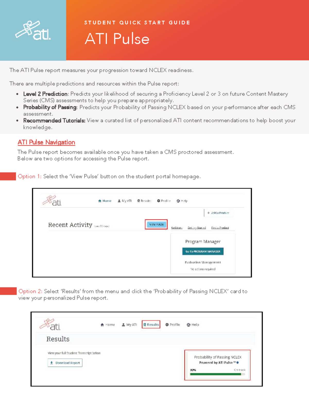 ATI-Pulse Student Quick Start Guide for NCLEX Readiness - Studocu