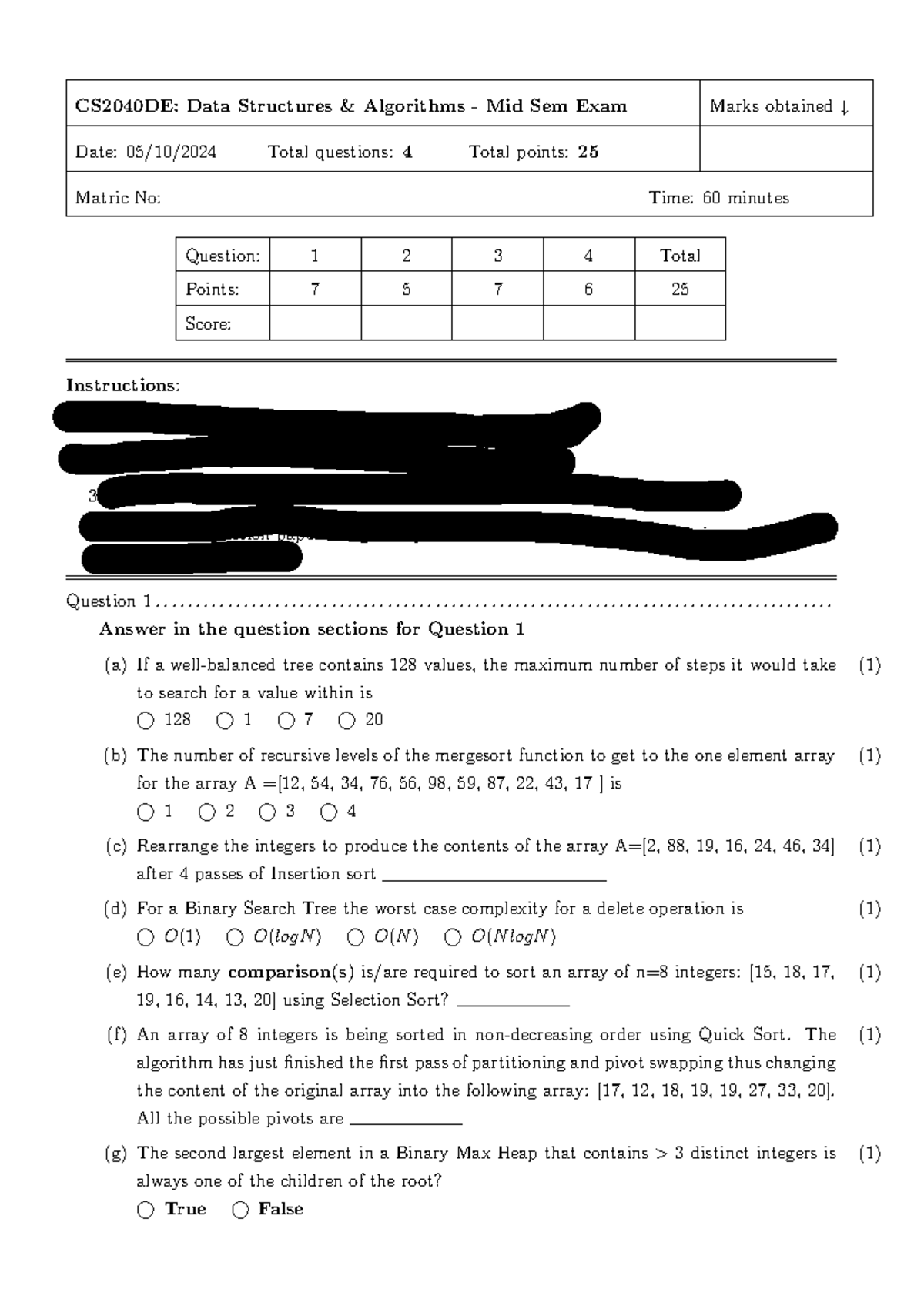 CS2040DE: Data Structures & Algorithms Midterm Exam Overview - Studocu