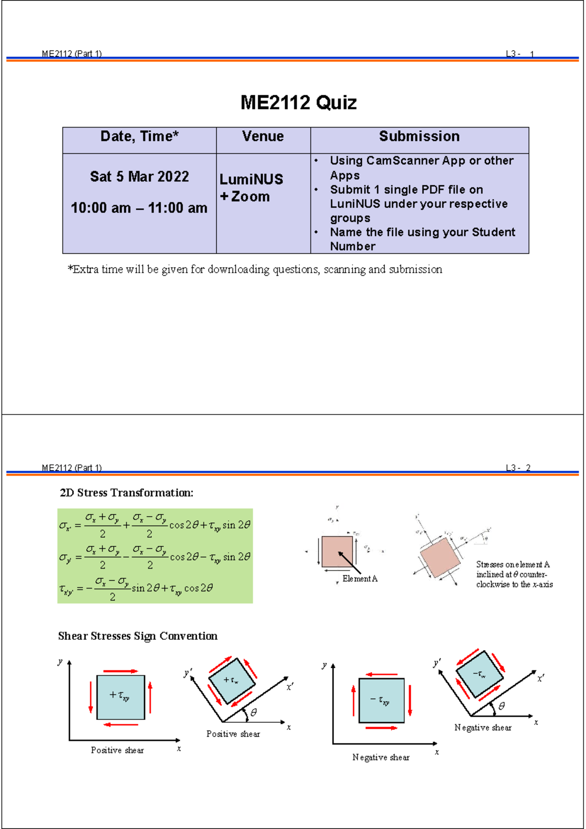 ME2112-(part 1)-2D Stress and Strain-L3 - L3 - Date, Time* Venue ...