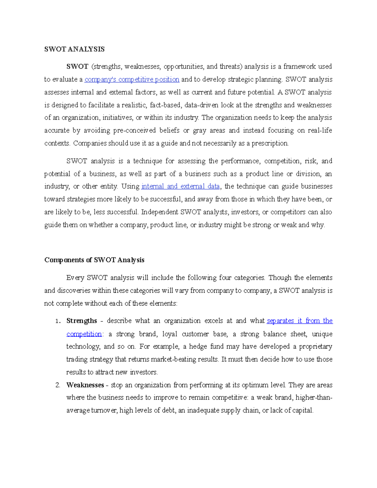SWOT Analysis: Evaluating Business Strengths, Weaknesses, Opportunities ...