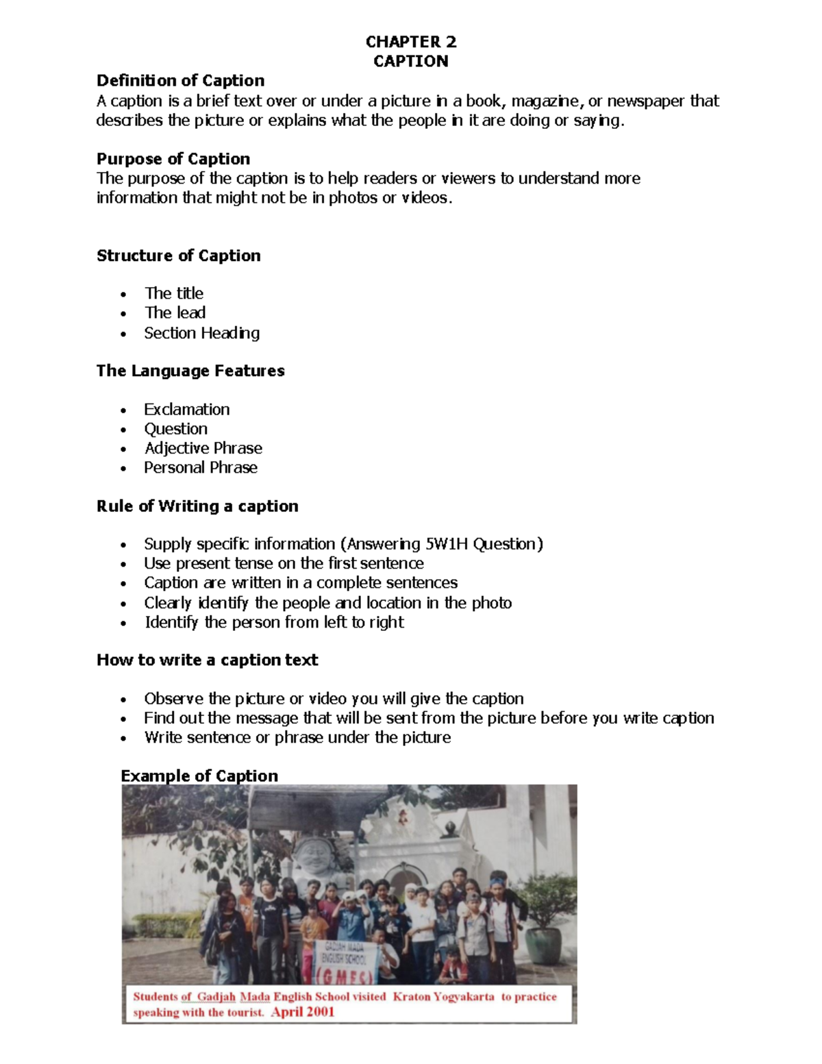 Caption Writing Techniques and Examples - Chapter 2 Notes - Studocu
