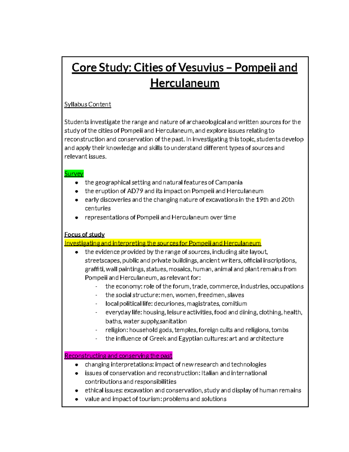 Core Study: Syllabus for Cities of Vesuvius - Pompeii & Herculaneum ...