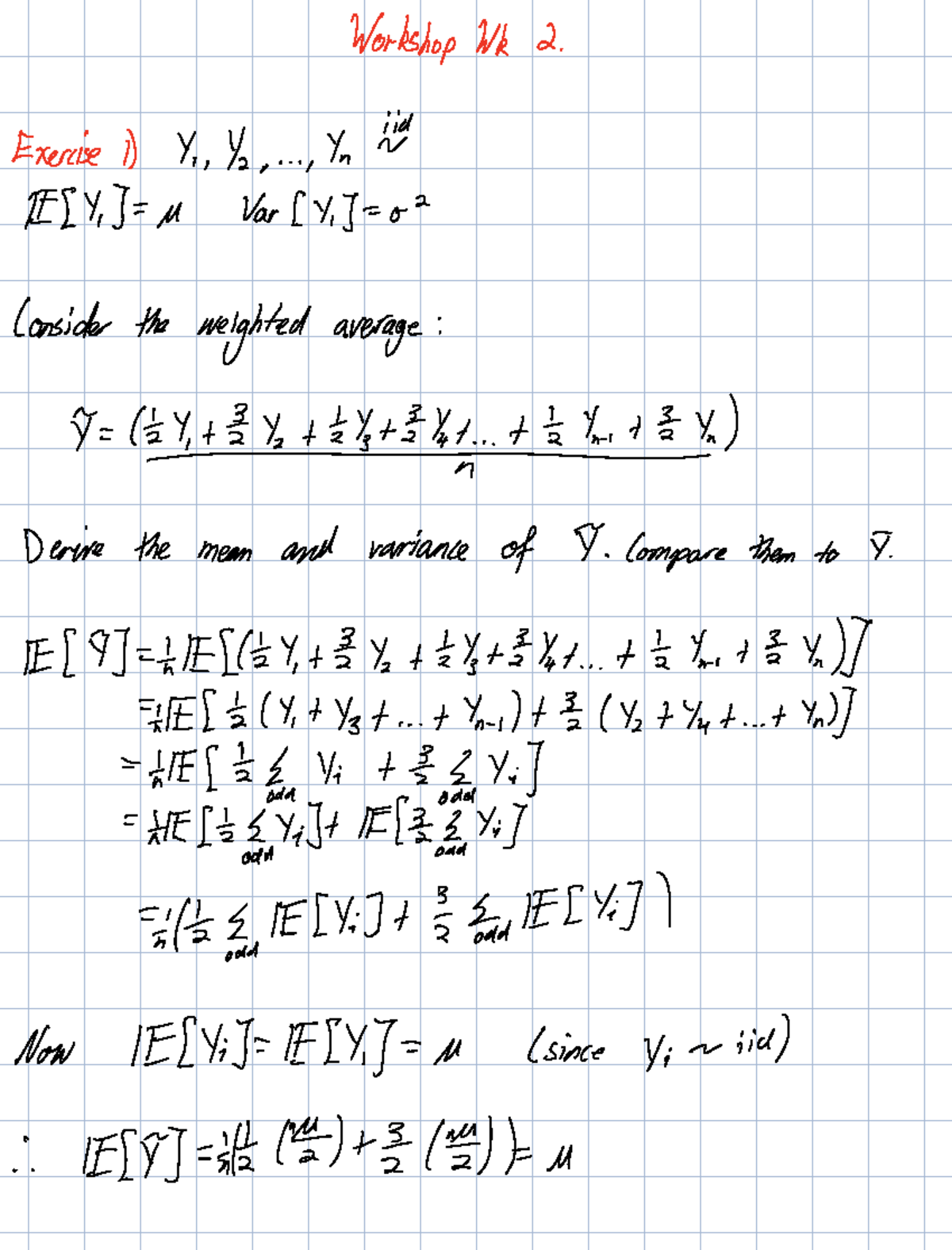EMET2007 - Workshop WK2: Deriving Mean and Variance of Y - Studocu