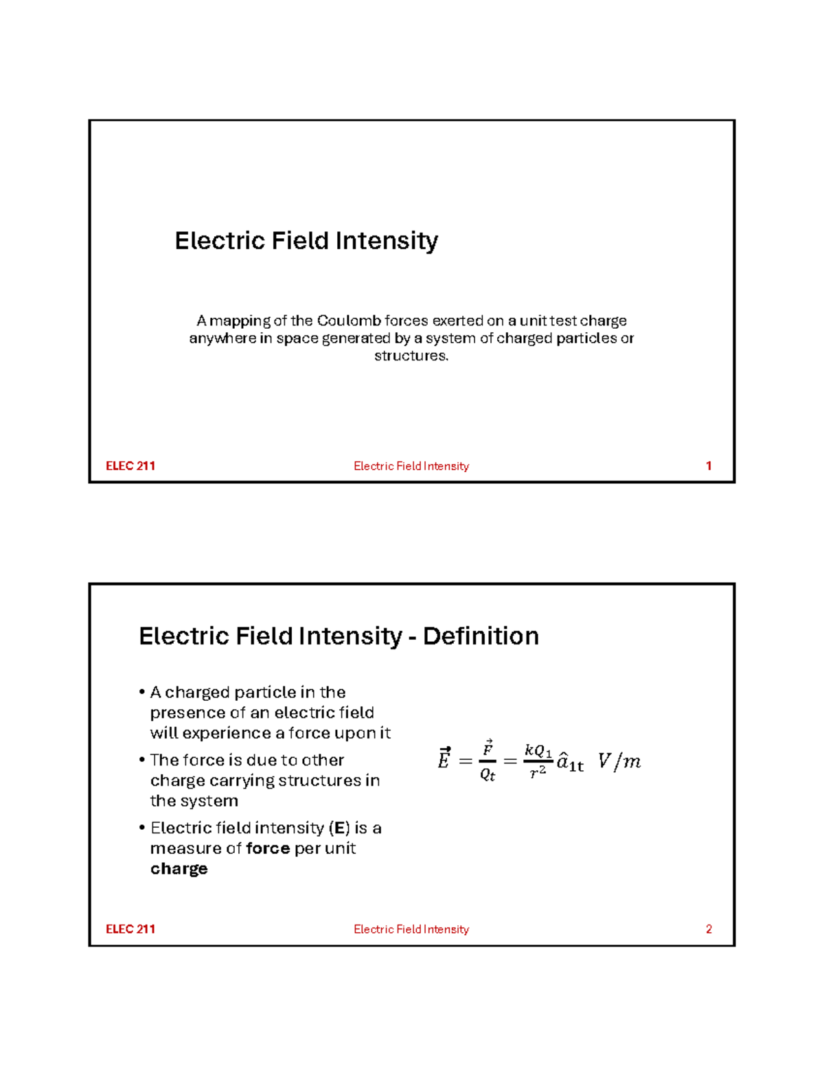 ELEC 211 Electric Field Intensity: Understanding Coulomb Forces - Studocu