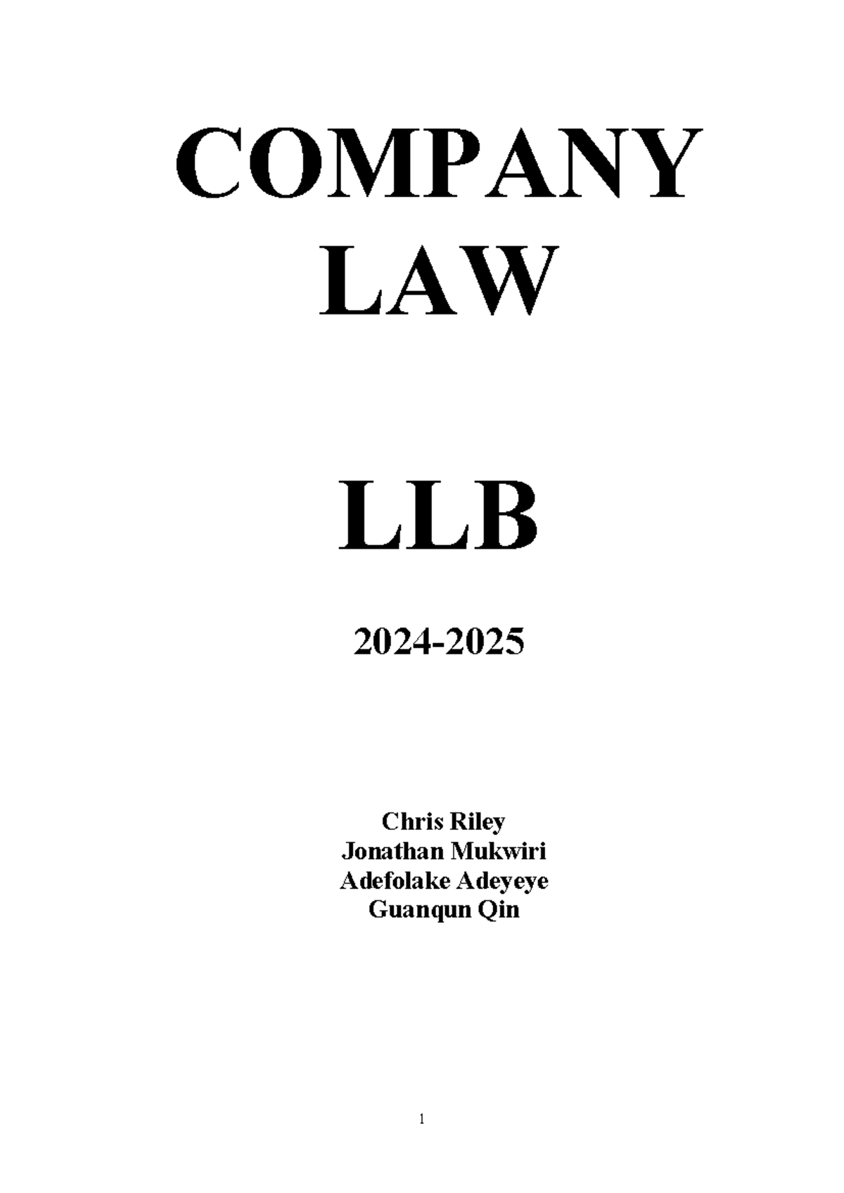 Company Law LLB Handbook: Lecture and Tutorial Guide 2024-2025 - Studocu