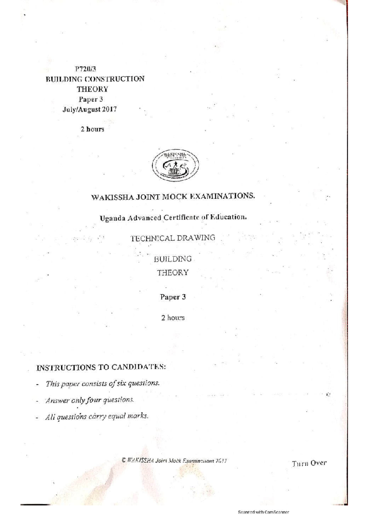 UACE Technical Drawing 3 Past Papers: Building Construction Theory Exam ...