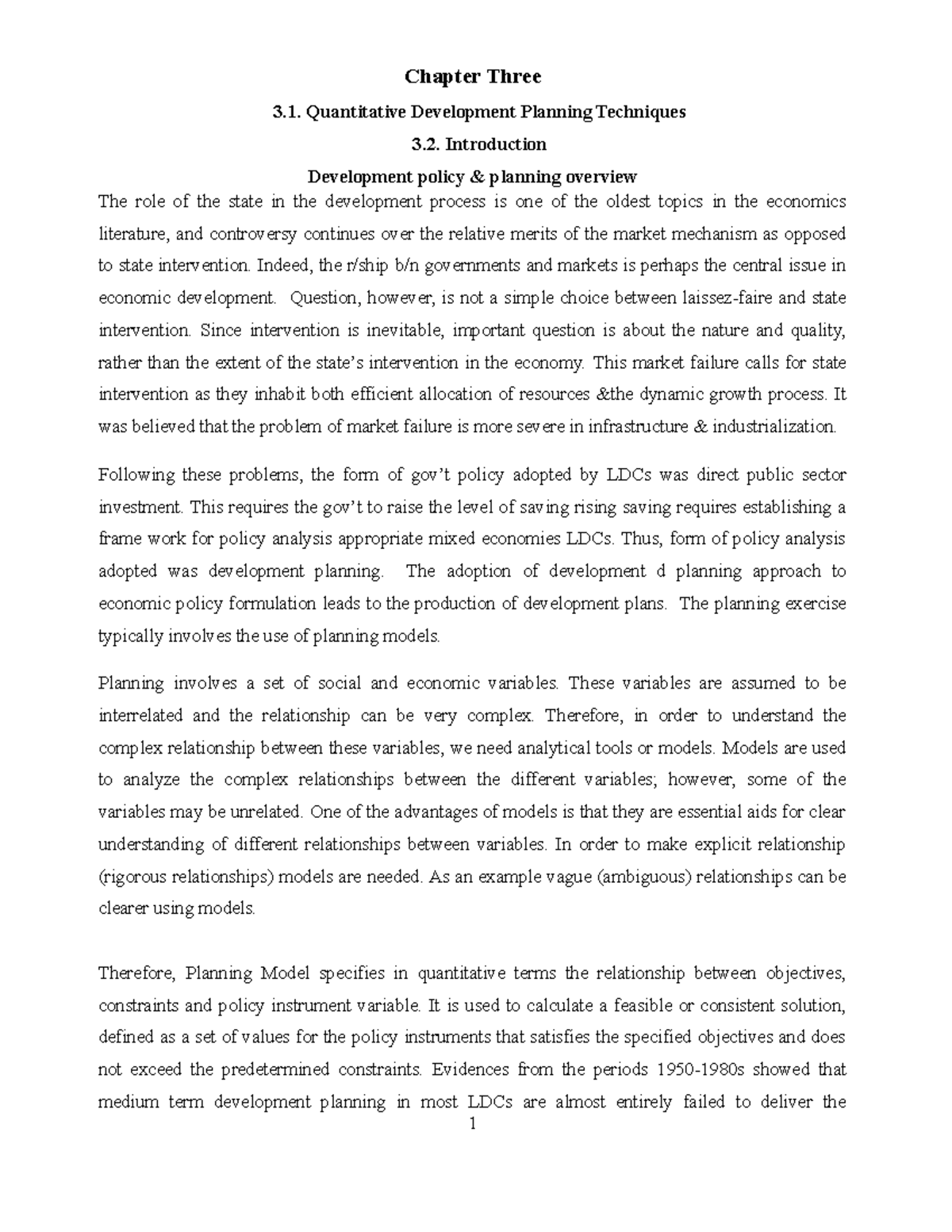 Ch 3 planning - Chapter Three Quantitative Development Planning ...