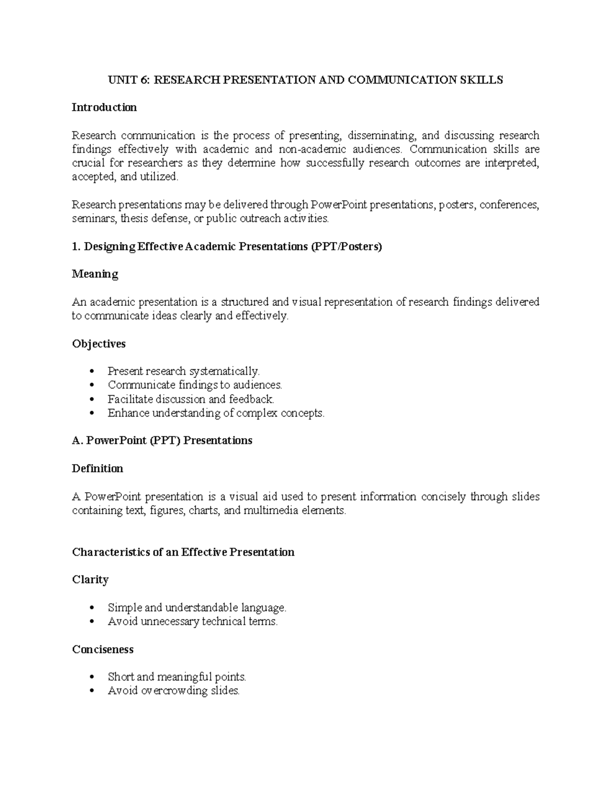 UNIT 6: RESEARCH PRESENTATION & COMMUNICATION SKILLS - Studocu