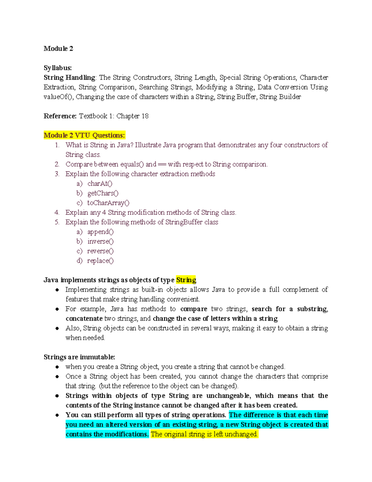 Module 2 Syllabus: String Handling in Java - Constructors, Operations ...