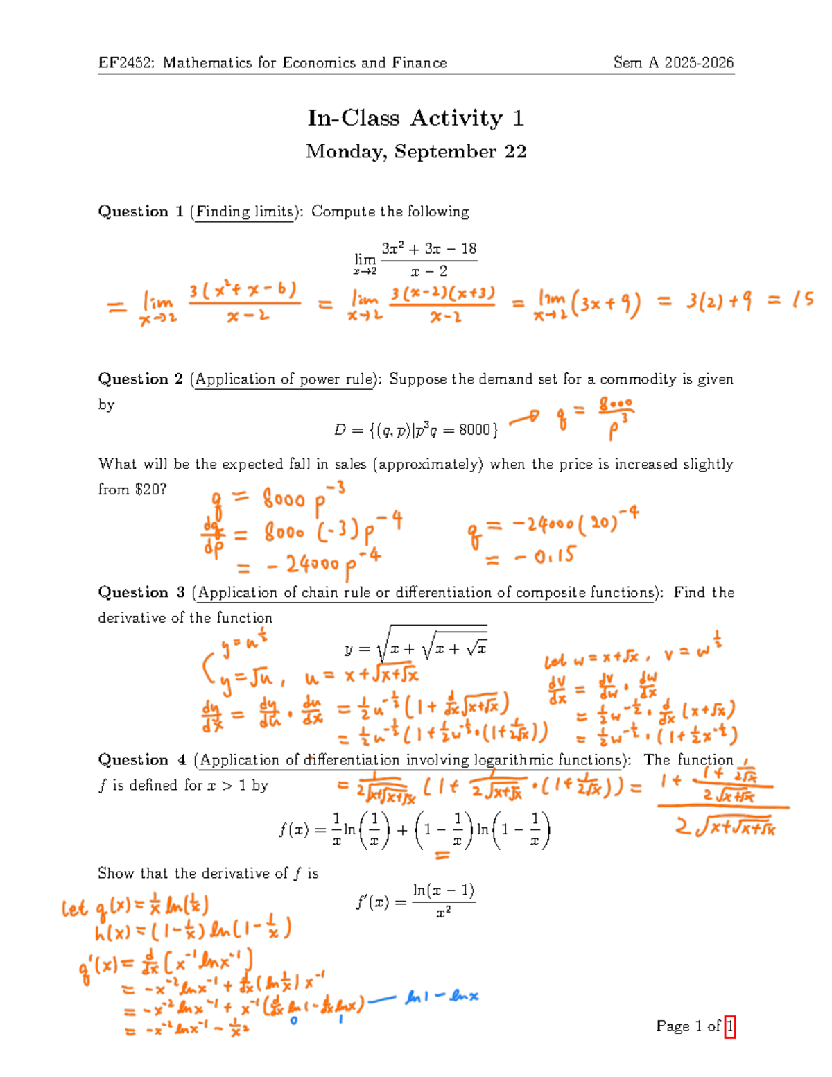 EF2452: Mathematics for Economics and Finance Sem A Activity 1 - Limits ...