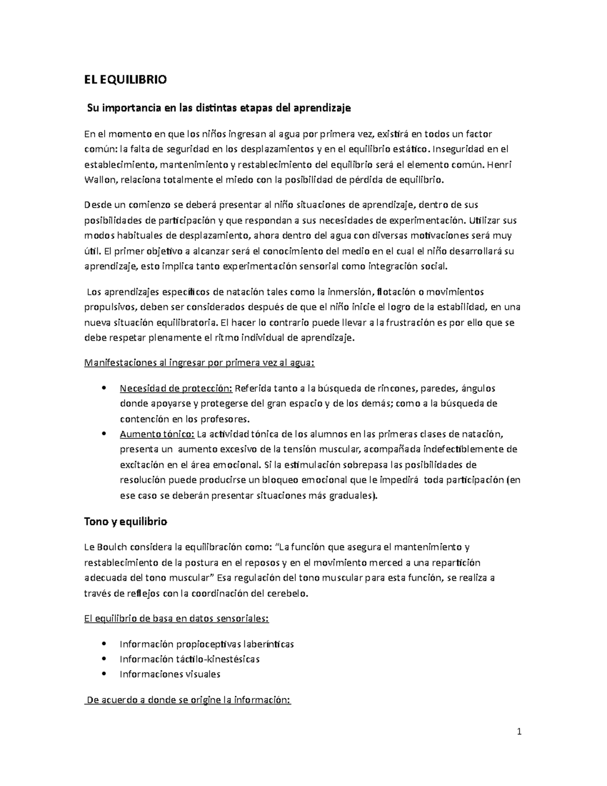 Resumen natacion - EL EQUILIBRIO Su importancia en las distintas etapas ...