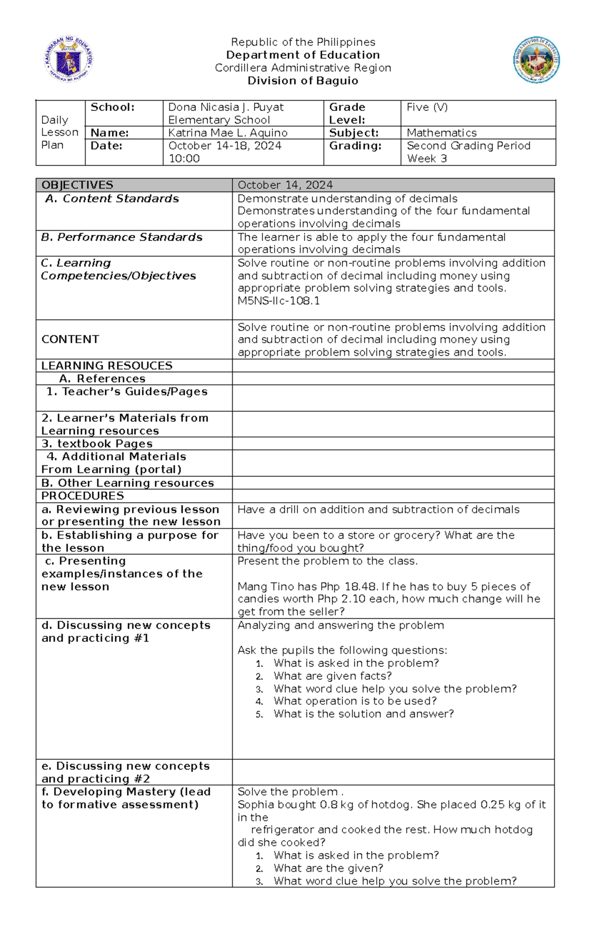 Math oct 14-18 - math - Republic of the Philippines Department of ...