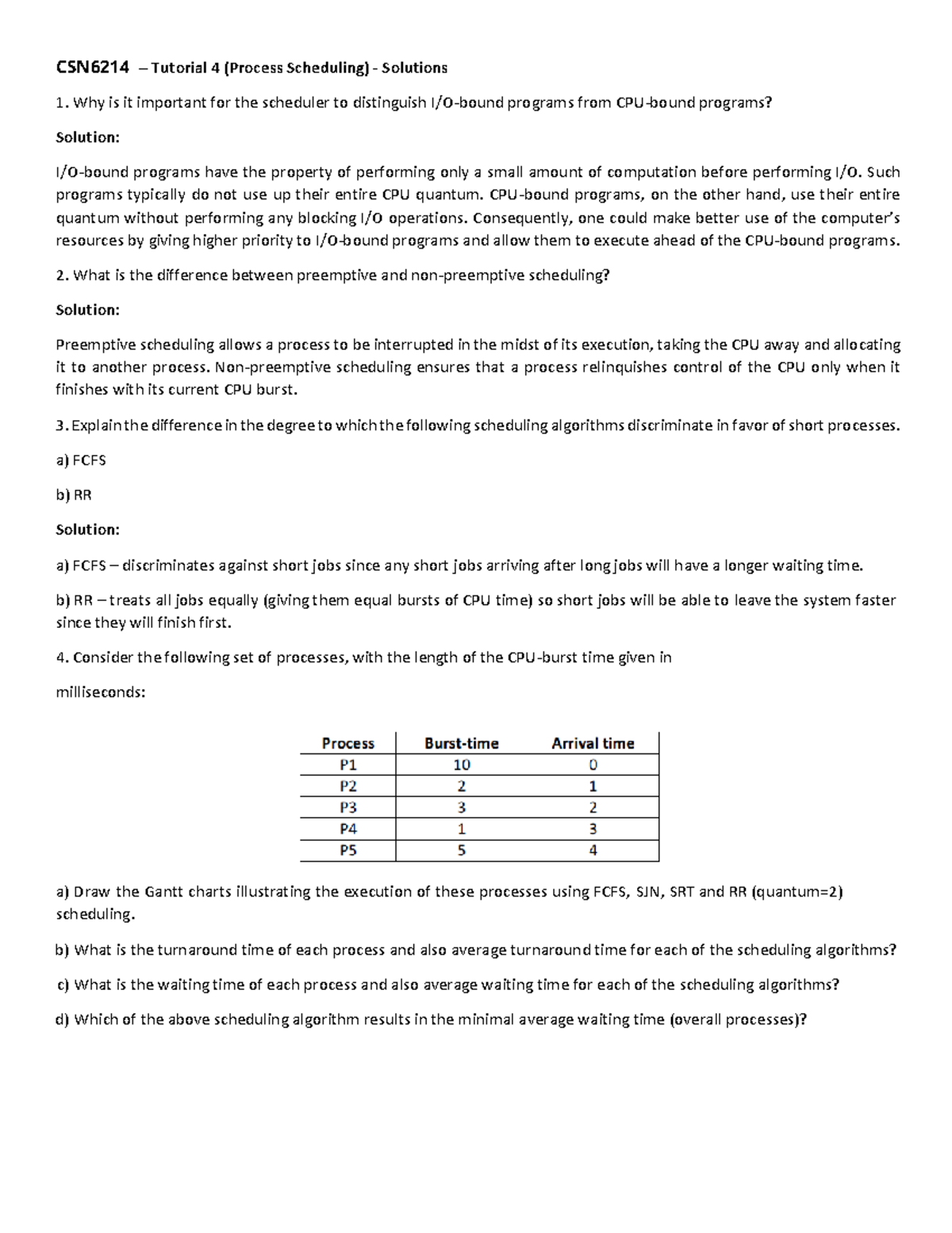 Tutorial 04 solutions - answer - CSN 6214 – Tutorial 4 (Process ...