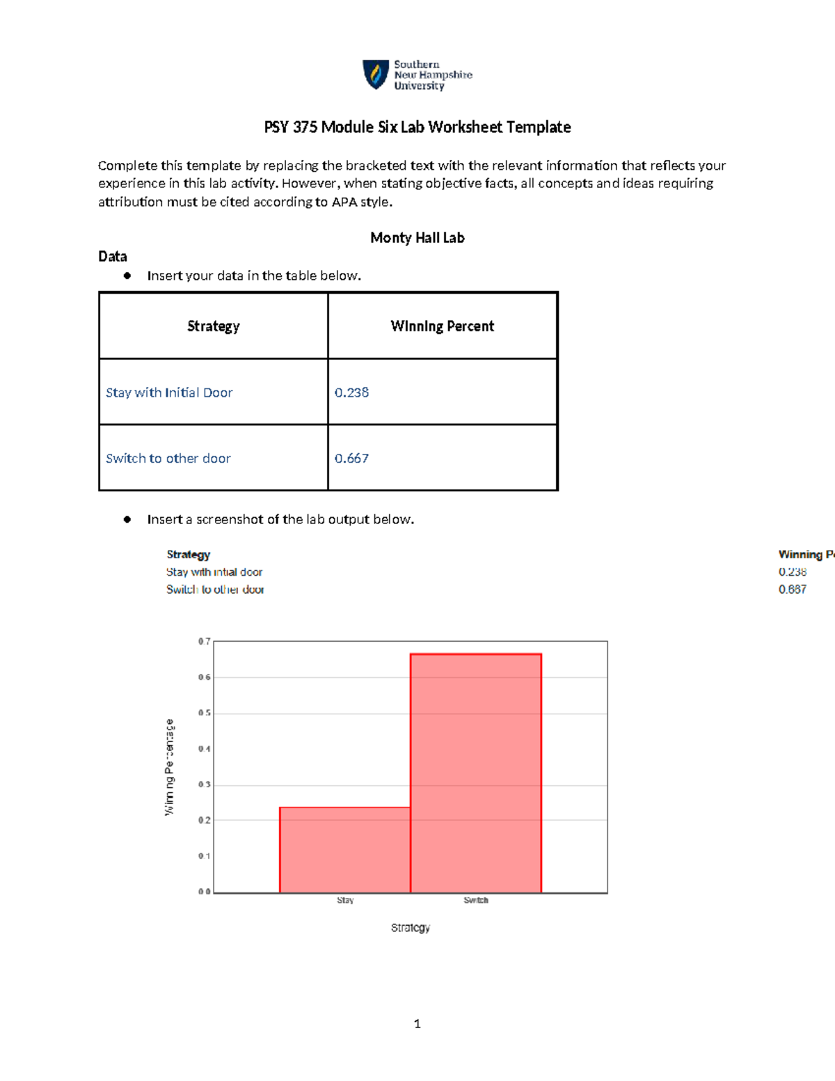 PSY 375 Module 6 Lab Worksheet: Monty Hall & Decision Making Insights ...
