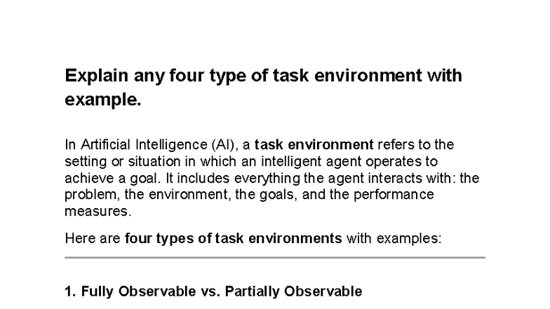 AI Task Environments: Four Types Explained with Examples - Studocu