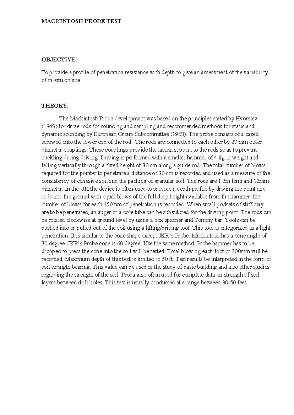 MACKINTOSH PROBE TEST REPORT - ON-SITE ASSESSMENT & ANALYSIS - Studocu