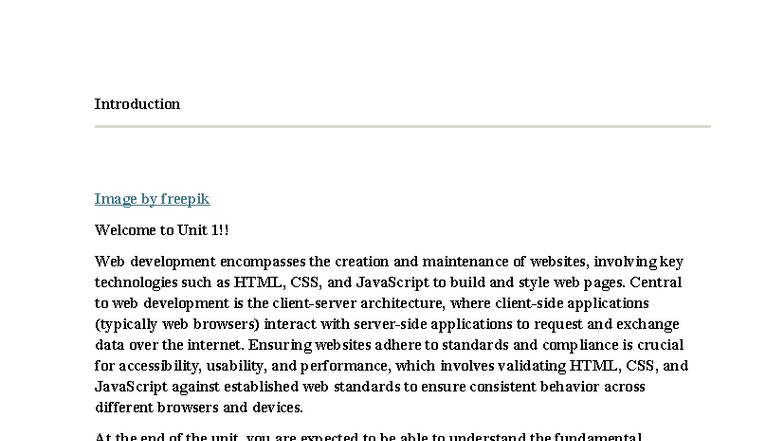 Web Development Unit 1: Intro to HTML, CSS & JavaScript - Studocu
