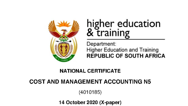 N270 - Cost and Management Accounting N5 Final Exam Paper 2020 - Studocu
