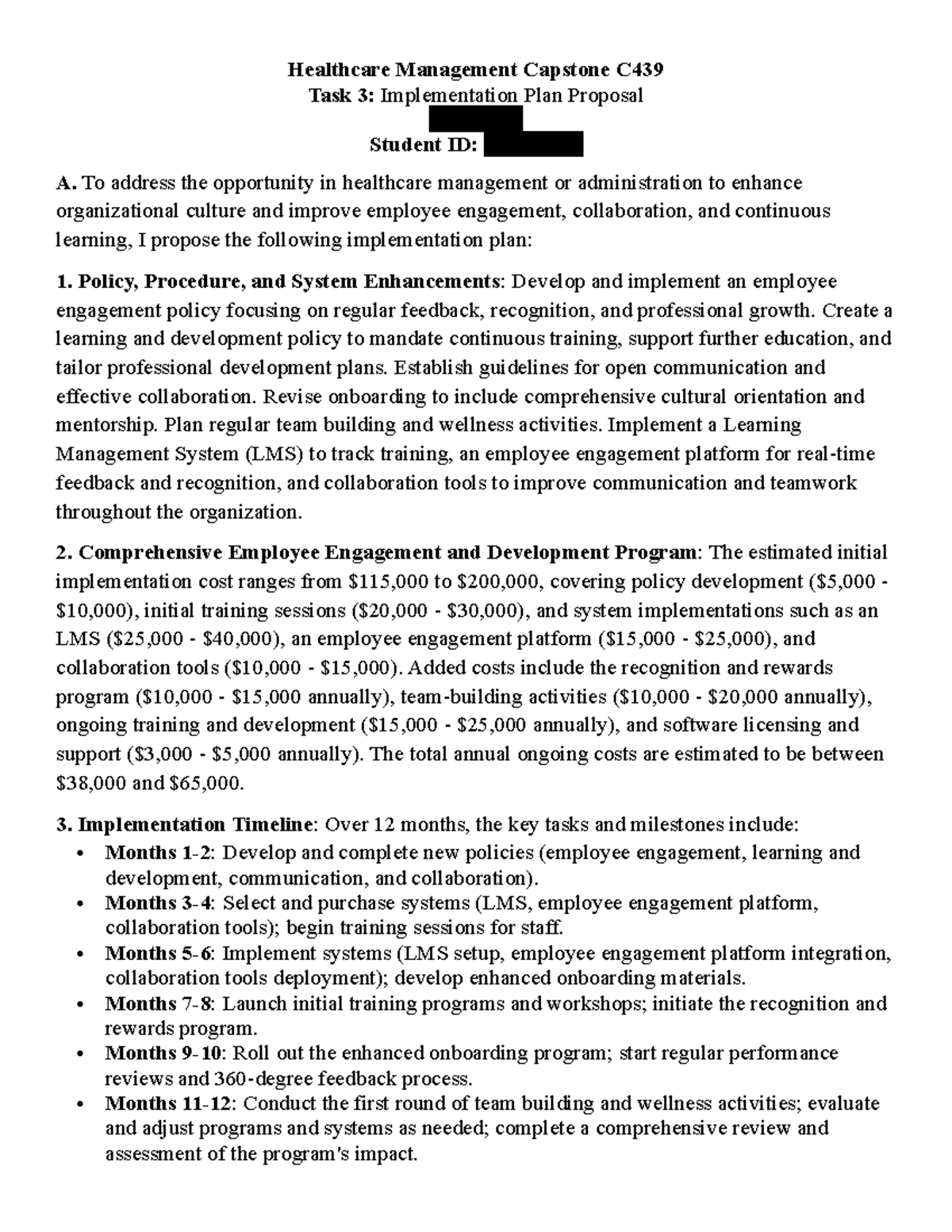 C439 Task 3 - Final Implementation Plan Proposal for Healthcare ...