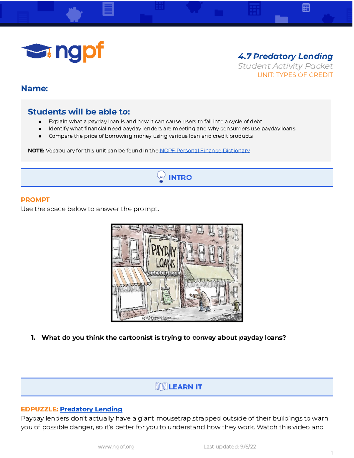 U2 L7 SAP - Understanding Predatory Lending and Payday Loans - Studocu