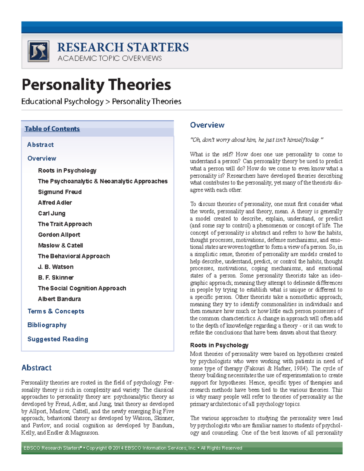 PSY 101: Overview of Personality Theories and Key Approaches - Studocu