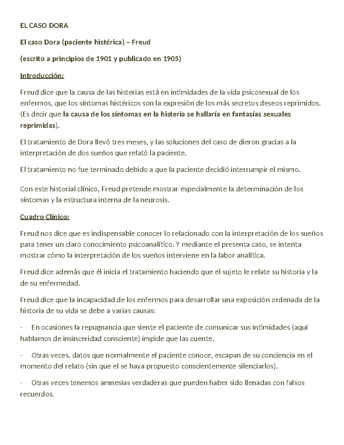 Análisis del Caso Dora - Resumen y Sueños en Psicoanálisis (Psicología ...