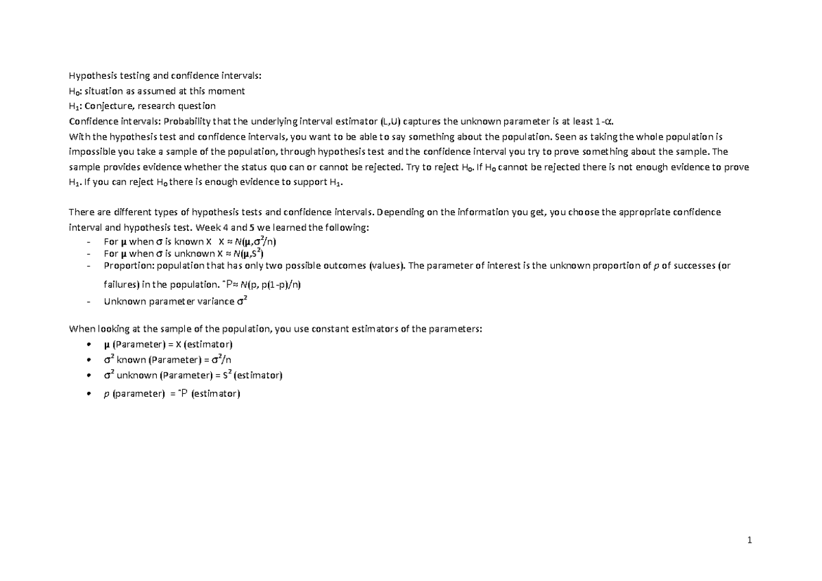 Pre-master Statistics (STAT101): Hypothesis Testing & Confidence ...