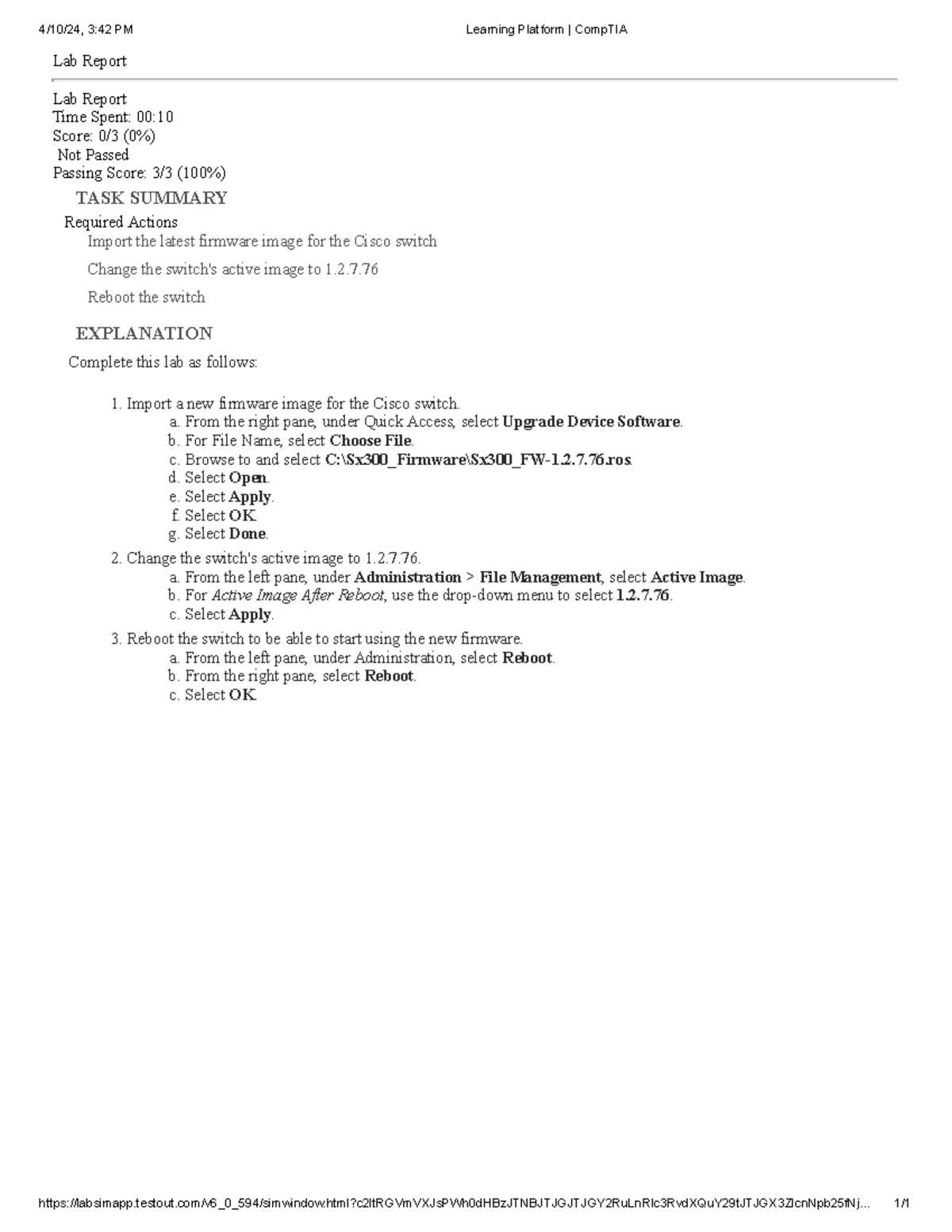 CompTIA Lab Report: Firmware Update Process for Cisco Switch - Studocu
